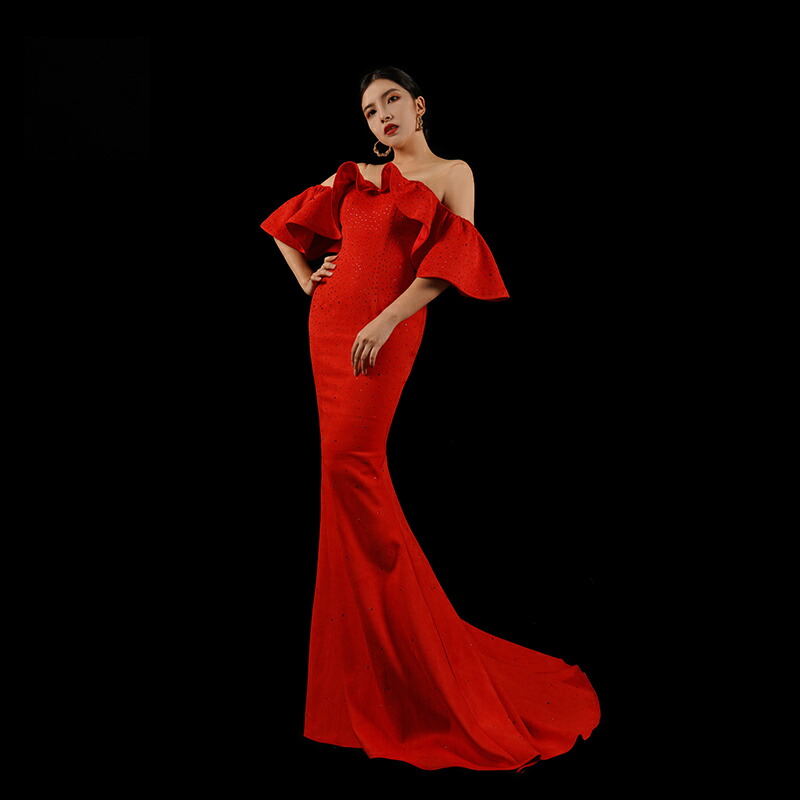 【楽天市場】【スーパーSALE限定P2倍×最大2000円OFFクーポン】カラードレス ファスナー パーティードレス レッド オフショルダー ...