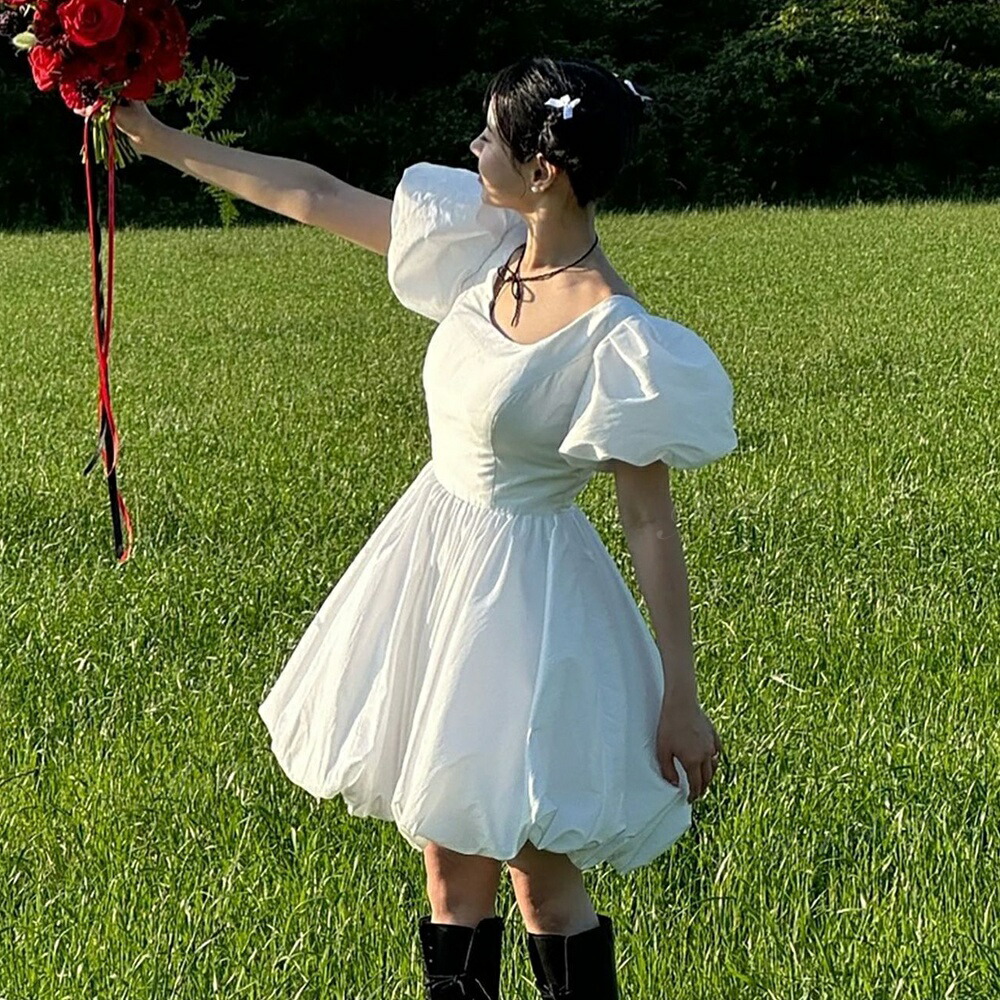 【楽天市場】ウェディングドレス ミニ ショート丈 ミニドレス バルーン パフスリーブ 二次会 結婚式 前撮り 発表会 誕生日 ドレス 花嫁 ...