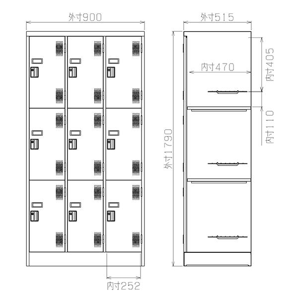 【楽天市場】【受注生産品】 9人用 ブラック スタンダードロッカー 鍵付き 9人用タイプ 3列3段 シリンダー錠 TLK-S9-MB ロッカー ブラック色 黒色 スチールロッカー スチール製 ...