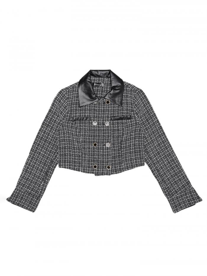 【楽天市場】Allegra K チェック柄 ブレザー ツイード クロップド ジャケット コントラスト ダブルブレスト ヴィンテージ レディース ...