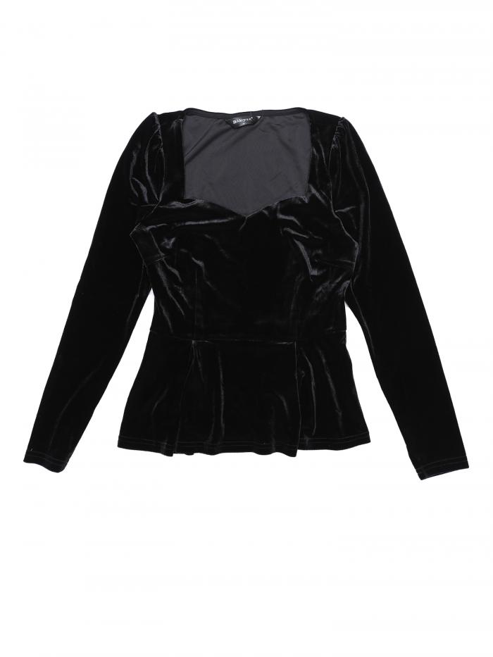 【楽天市場】Allegra K 長袖ブラウス エレガントトップス ベルベット ハートネック シャーリング ソフト ペプラム レディース ...