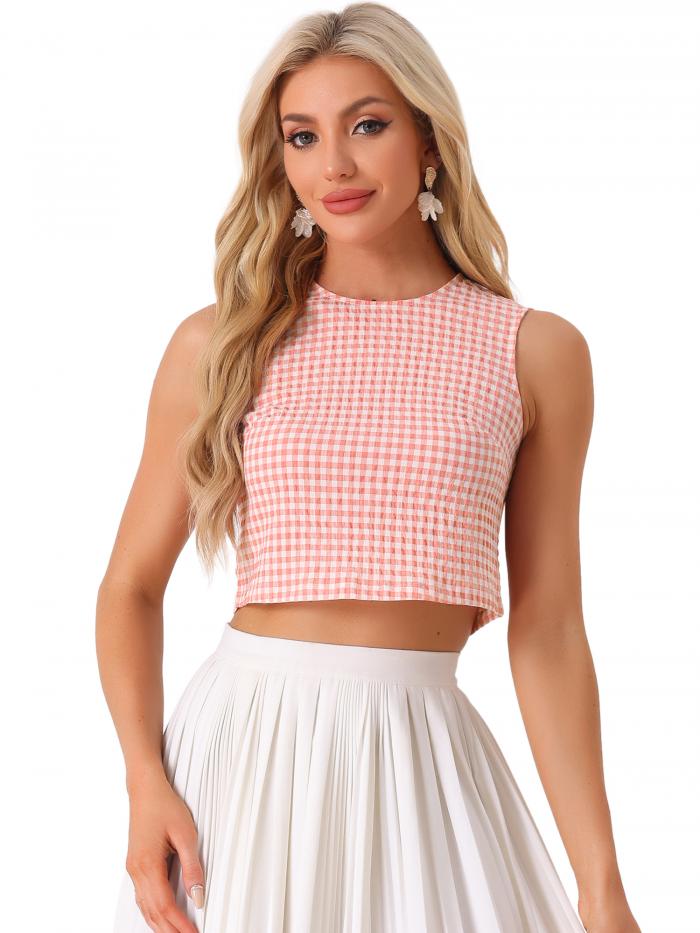 【楽天市場】Allegra K レディース ノースリーブ ヴィンテージ サマー ブラウス ギンハム トップ ギンガムチェック 可愛い ピンク ...