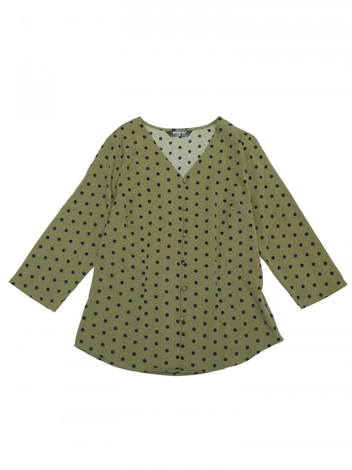 【楽天市場】Allegra K 水玉 ブラウストップス Vネック 七分袖 カジュアル 前ボタン 薄手 レディース アーミーグリーン L：ソウテン