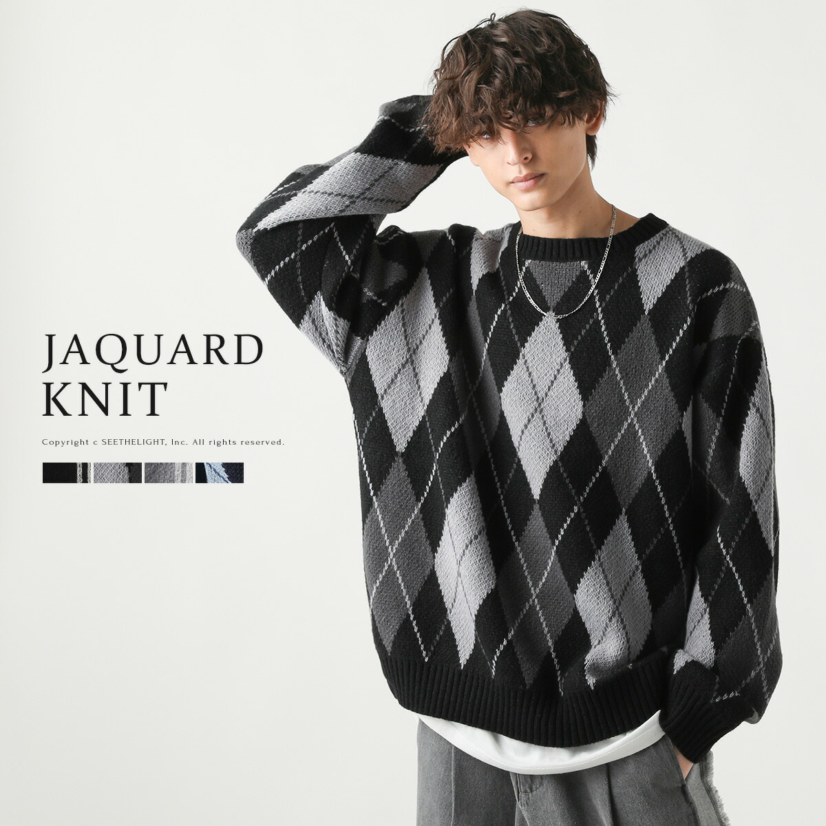 【楽天市場】メンズ ニット 7GG ジャガード 総柄 ボリューム 袖 オーバーサイズ クルーネック 秋 冬 防寒 アーガイル チェック：SOYOUS（ソユーズ）