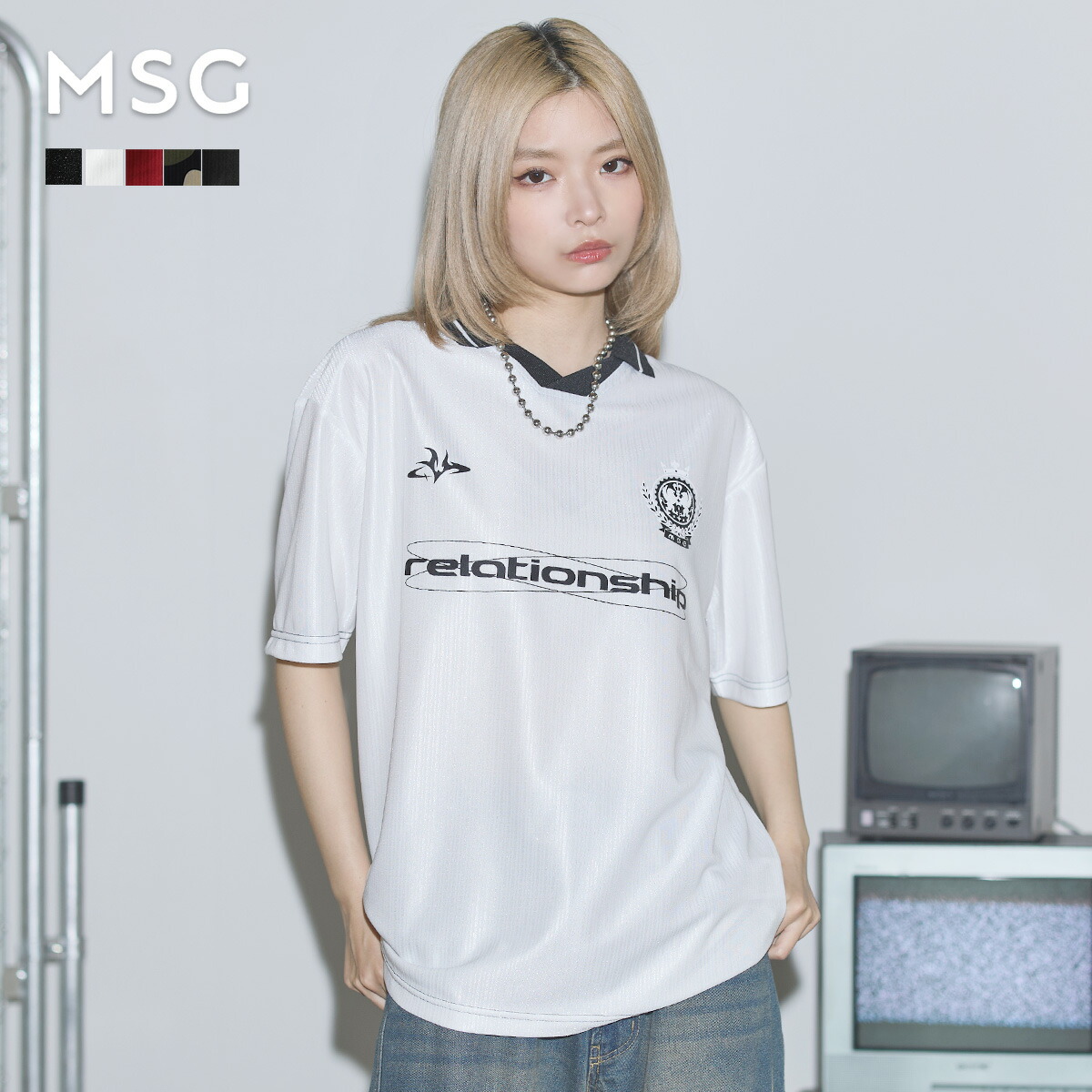 【楽天市場】シャツ Tシャツ メンズ ユニセックス 春 夏 半袖 ドライタッチ スポーティー オーバーサイズ 襟配色 ロゴプリント ゲームシャツ ルーズフィット ユニフォームシャツ MSG S ...