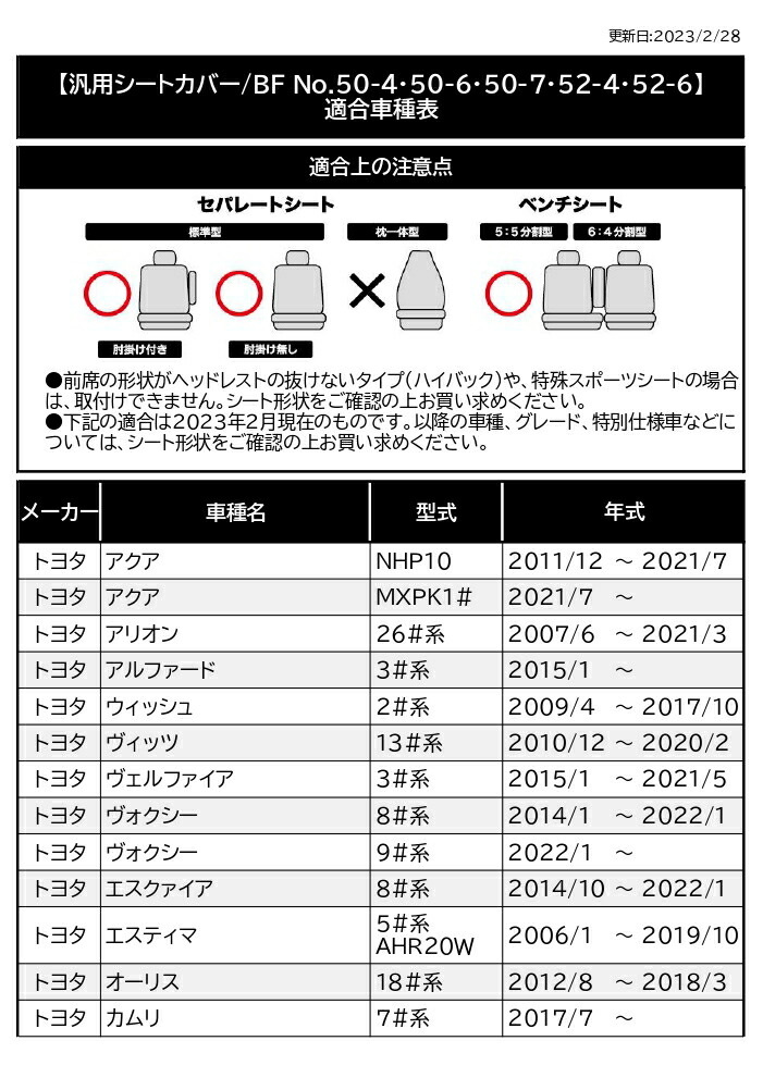 【楽天市場】適合表 シートカバー BF50-4・BF50-6・BF50-7・BF52-4・BF52-6：Sp-Shop