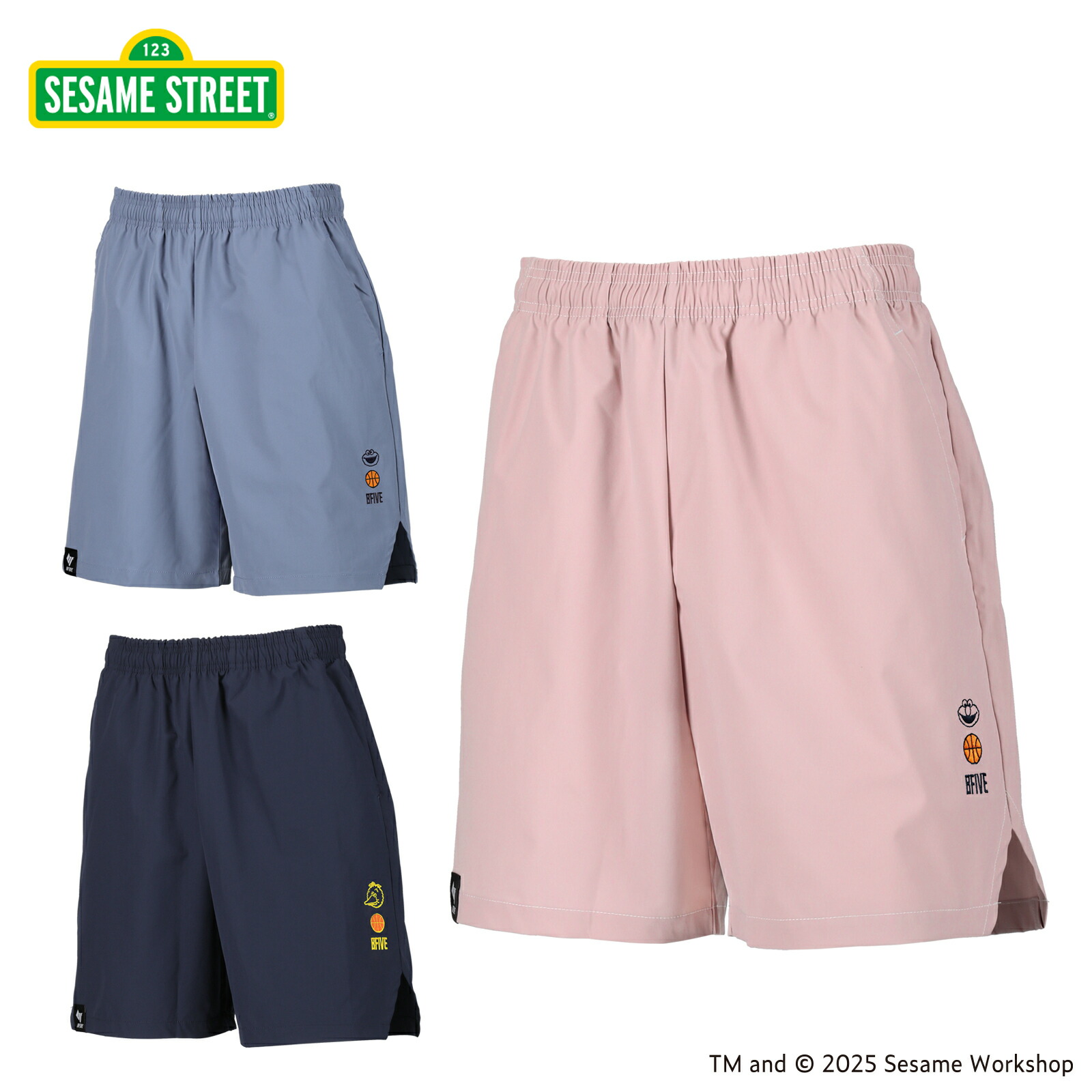 【楽天市場】[ビーファイブ] バスケ ウーブン ショートパンツ 刺繍 セサミストリート トリプルファン ユニセックス SSBF-WVSRT25S-TRIPLEFUN：SPORTS ...