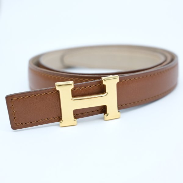 【楽天市場】【お値引き】HERMES エルメス ベルト ミニコンスタンス ボックスカーフ ブラウン レザー リバーシブル F刻印 #75 ...