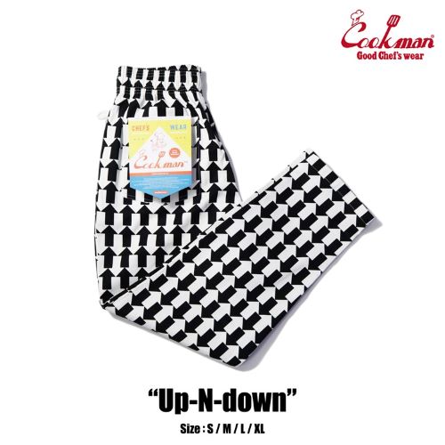 【楽天市場】クックマン シェフパンツ Chef Pants Up-N-down アップダウン 上下 矢印 ホワイト ブラック 白黒 個性的 ...