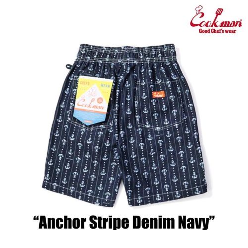 【楽天市場】クックマン シェフパンツ ショートパンツ Chef Pants Short Anchor Stripe Denim Navy ...
