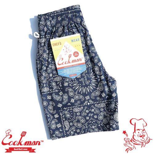 【楽天市場】クックマン シェフパンツ ショートパンツ Chef Pants Short Paisley Navy ペイズリー ネイビー ...