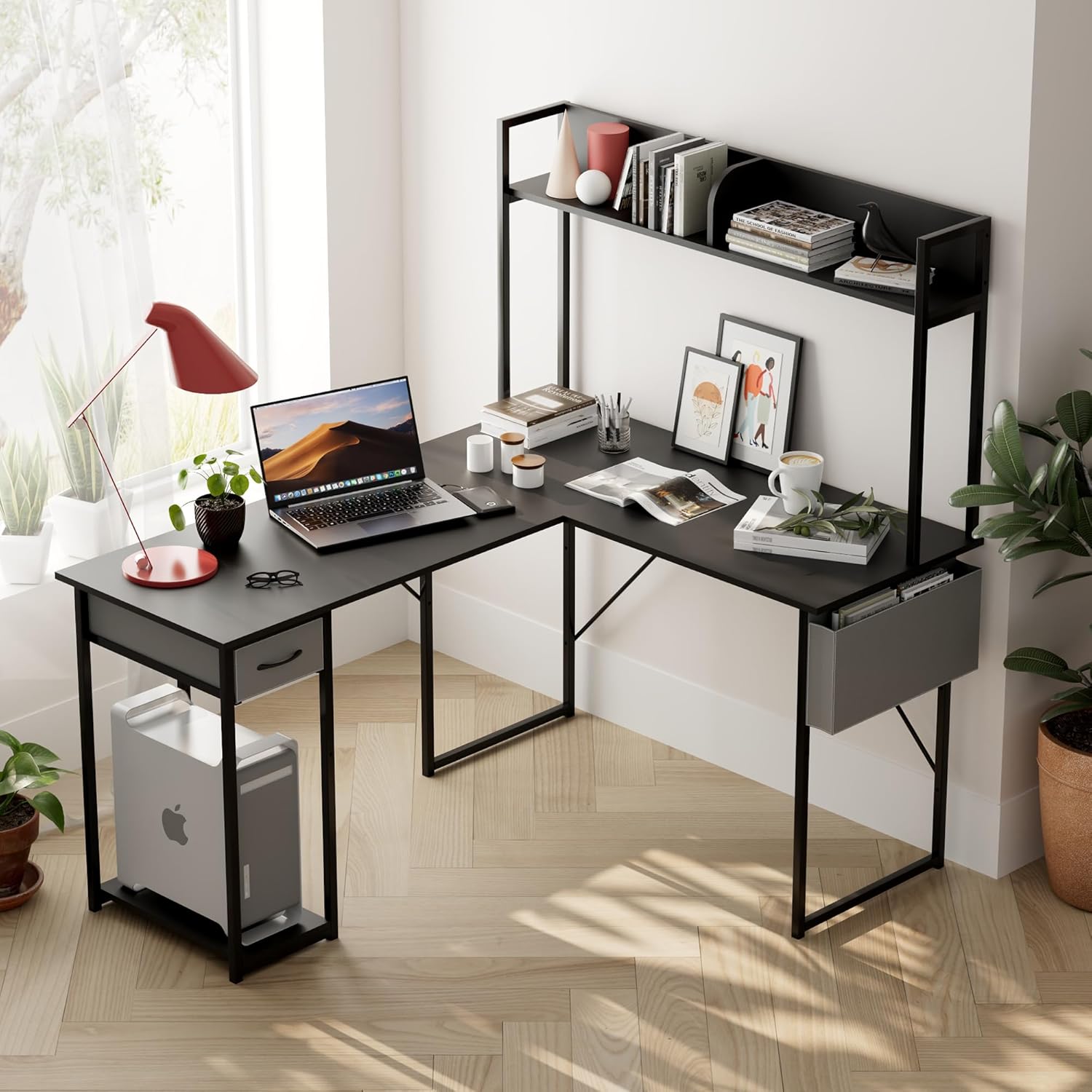 【楽天市場】【全品P5倍x10％OFFクーポン配布x5/23迄】Alebert L字デスク パソコンデスク デスク ラック付き 机 L型 コンセント 棚 PC本体 収納 モニターアーム対応 ...