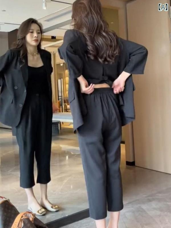 【楽天市場】レディース セットアップ 洗える パンツスーツ スーツ スーツ レディース 2024 夏の 薄手 スーツ ジャケット 七分丈 ...