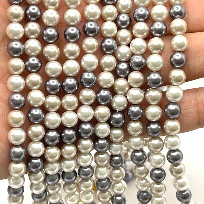 【楽天市場】【大感謝祭20％オフセール】【シェルパール 】貝パール ビーズ 白黒（8mm） 連売り 素材 パーツ 国内発送：Partsworld Akane