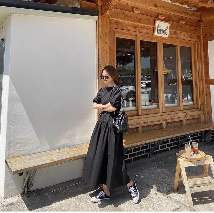 【楽天市場】膝 ミモレ ミモレ丈 袖あり 半袖 5分袖 五分袖 パフスリーブ ラウンドネック フレア かわいい 大人可愛い：ストア石丸