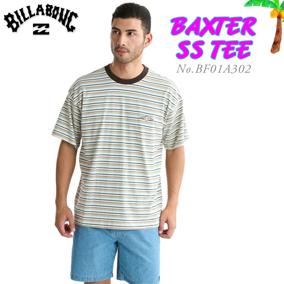 【楽天市場】【10/4～10/8エントリーでP10倍】25 SS BILLABONG ビラボン Tシャツ BAXTER SS TEE 半袖 トップス ジャガードTシャツ レトロ ボーダー 綿 ...