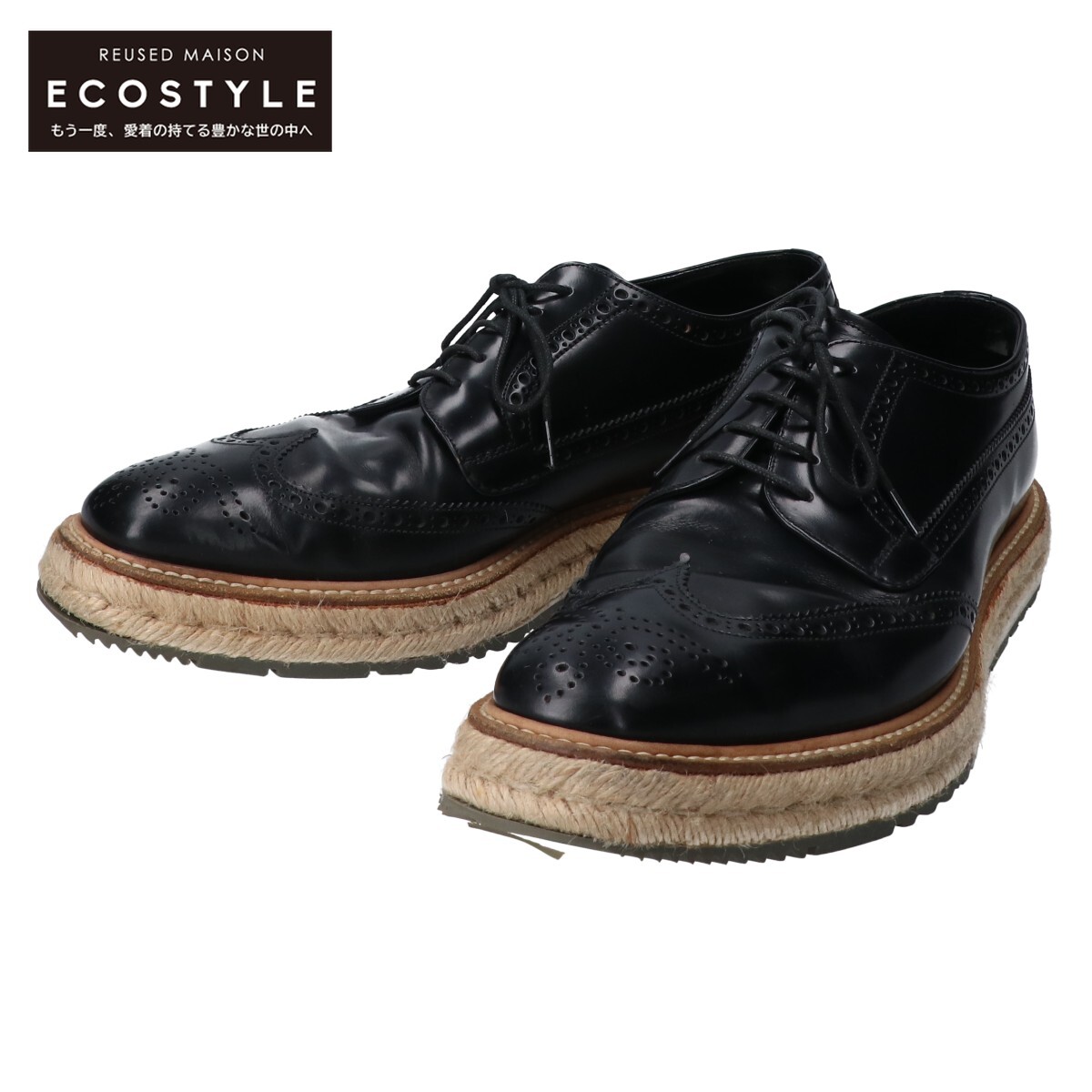 【楽天市場】PRADA プラダ 2EG 015 ジュートソール ウイングチップ シューズ 8 ブラック メンズ 【中古】：ブランドリサイクル ...