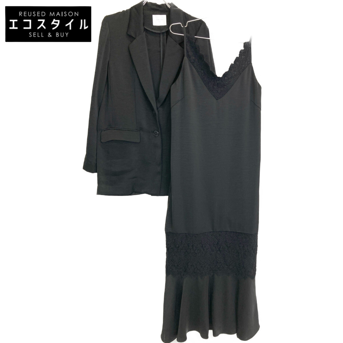 【楽天市場】AMERI アメリ 【美品】0124205470470 JACKET SET FLUFFY LACE DRESS サテンジャケット/レース切替ドレス セットアップ M ブラック ...