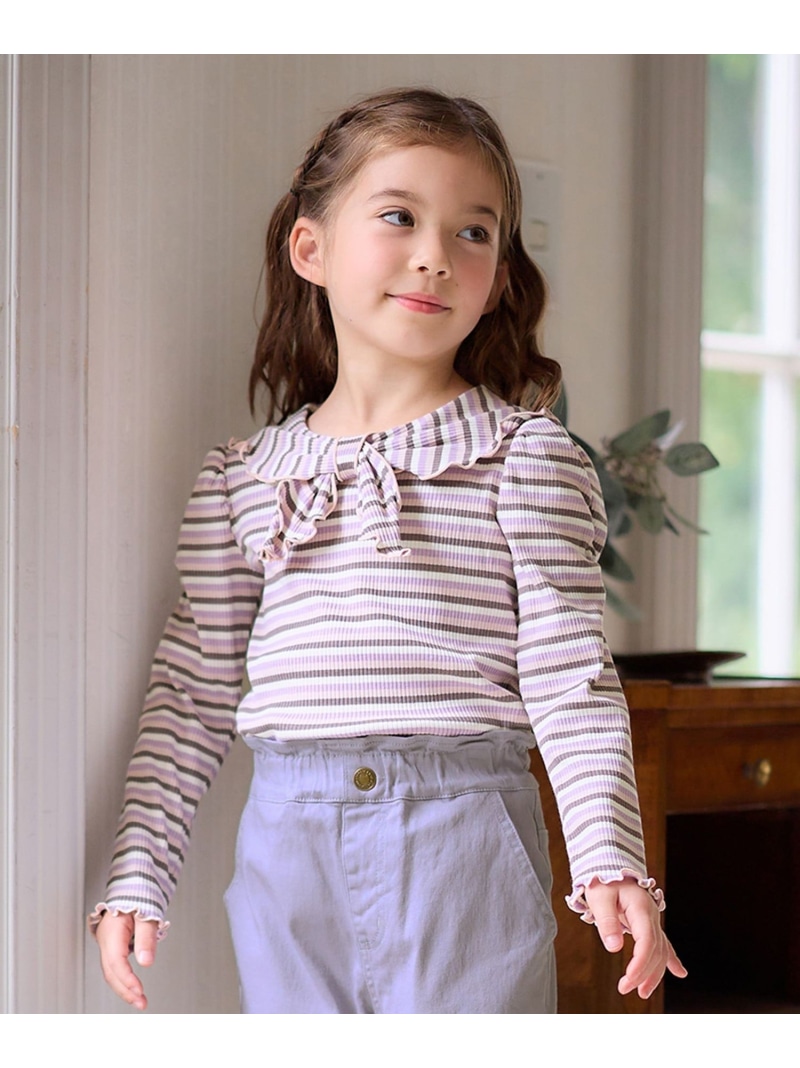 【楽天市場】【SALE／30%OFF】any FAM KIDS リボン テレコボーダー Tシャツ エニィファム トップス カットソー・Tシャツ ホワイト パープル ピンク【RBA_E ...