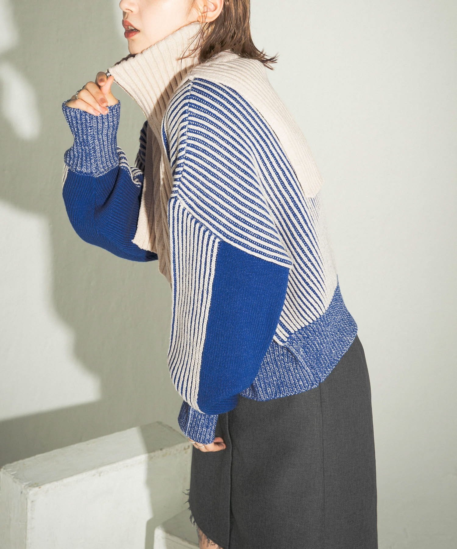 【SALE／40%OFF】KBF レイヤードハーフZIPニット ケービーエフ トップス ニット ブラック【送料無料】