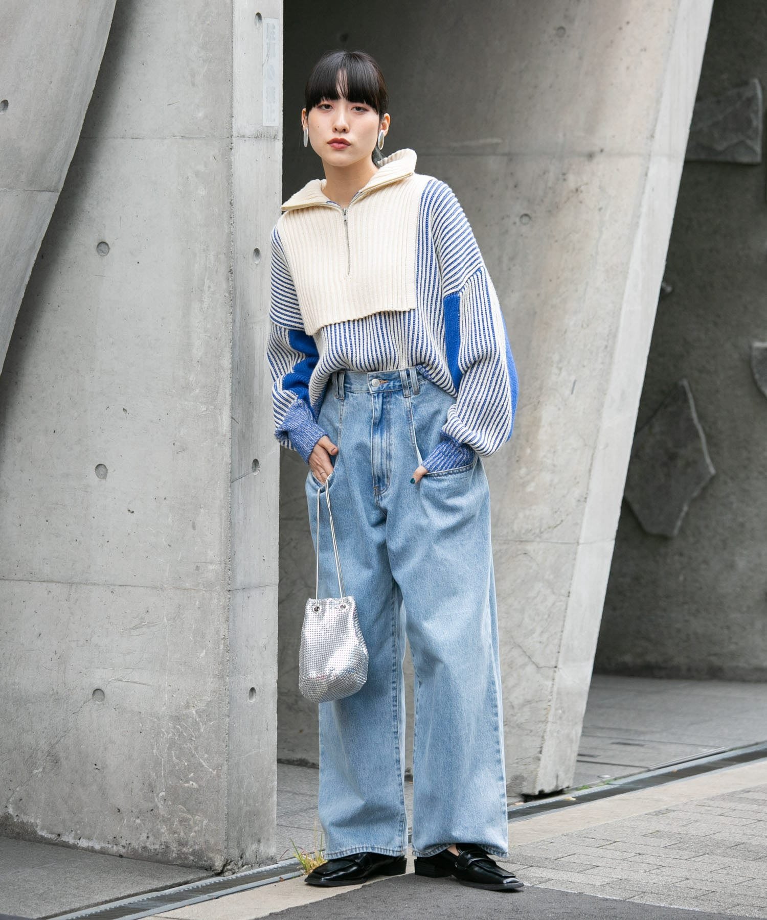 【SALE／40%OFF】KBF レイヤードハーフZIPニット ケービーエフ トップス ニット ブラック【送料無料】