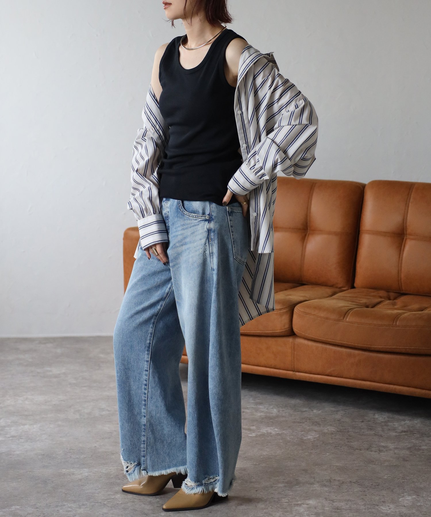 【SALE／47%OFF】mitis mitis/(W)コットンフライスタンクトップ リラクロ トップス ノースリーブ・タンクトップ グレー ベージュ ブラウン ネイビー ホワイト ブラック パープル