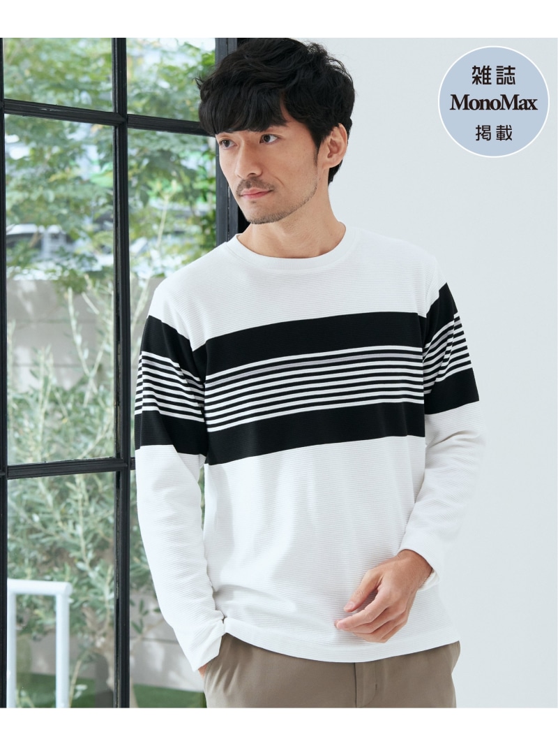 【楽天市場】ikka 【雑誌MonoMax4月号掲載】リップルパネルボーダーロンT イッカ トップス カットソー・Tシャツ グリーン グレー ホワイト ネイビー：Rakuten Fashion Men