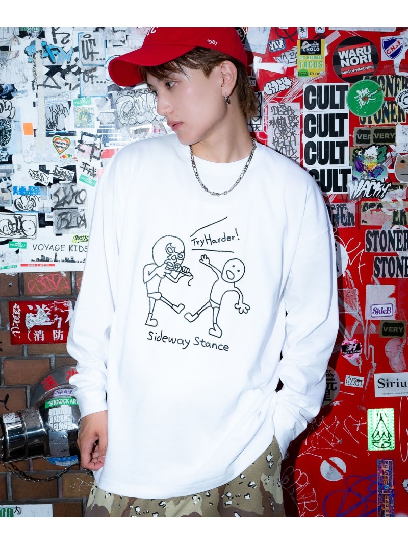 【楽天市場】SIDEWAY STANCE SIDEWAY STANCE サイドウェイスタンス レスラーイラスト 長袖Tシャツ インプローブス トップス カットソー・Tシャツ ブラック ホワイト ...