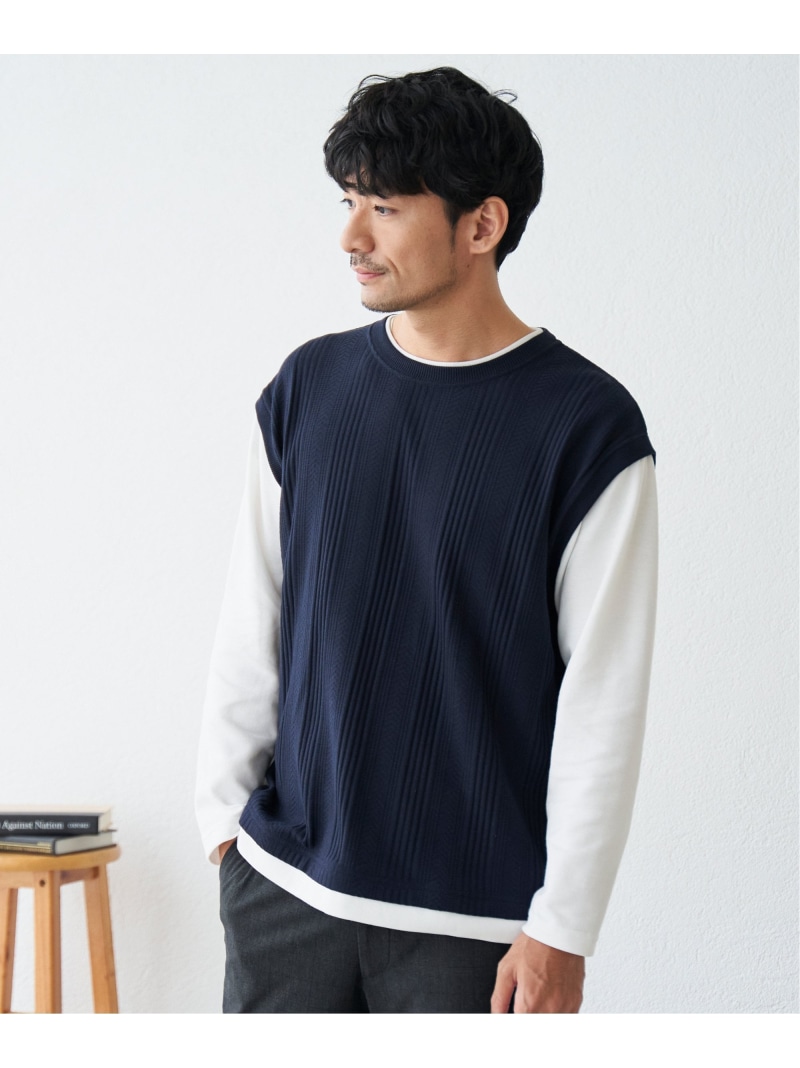 【楽天市場】【SALE／20%OFF】ikka ヘリンボンジャカードフェイクベストロンT イッカ トップス カットソー・Tシャツ ベージュ ...
