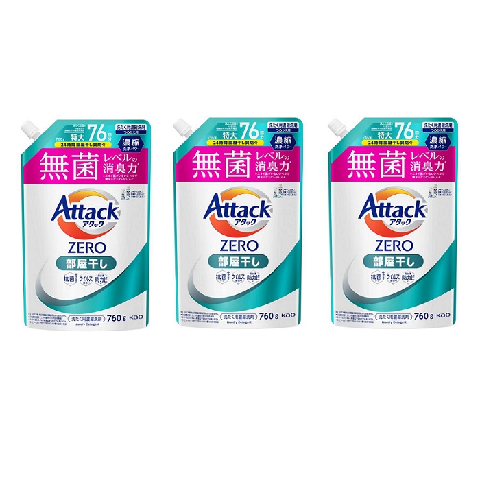 【楽天市場】【3セット】アタック ZERO 部屋干し つめかえ用 760g つめかえ Kao Attack 洗濯洗剤 衣服 洋服 すすぎ 抗菌 洗浄 防カビ 部屋干し 生乾き臭 詰め替え 詰替 ...