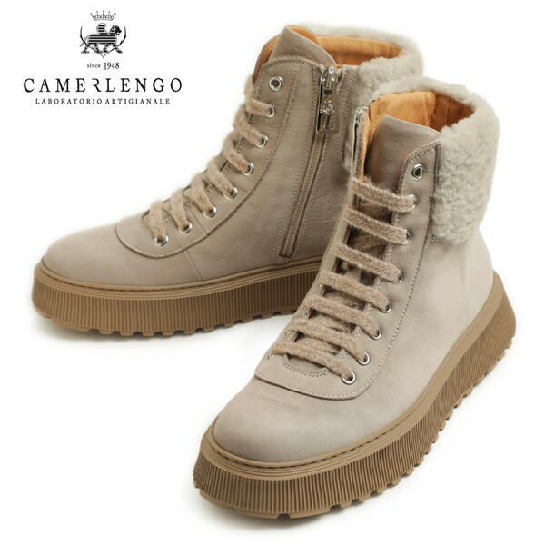 【楽天市場】CAMERLENGO カメルレンゴ レディース スニーカー ハイカット レースアップ ブーツ サイドジップ ヌバック ムートン ...