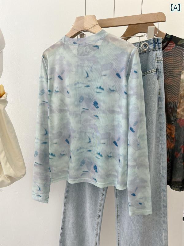 【楽天市場】レディース トップス ホット ガール タイ ダイ 長袖 Tシャツ 女性 2025 夏 メッシュ 薄手 スモール シャツ ラウンド ...