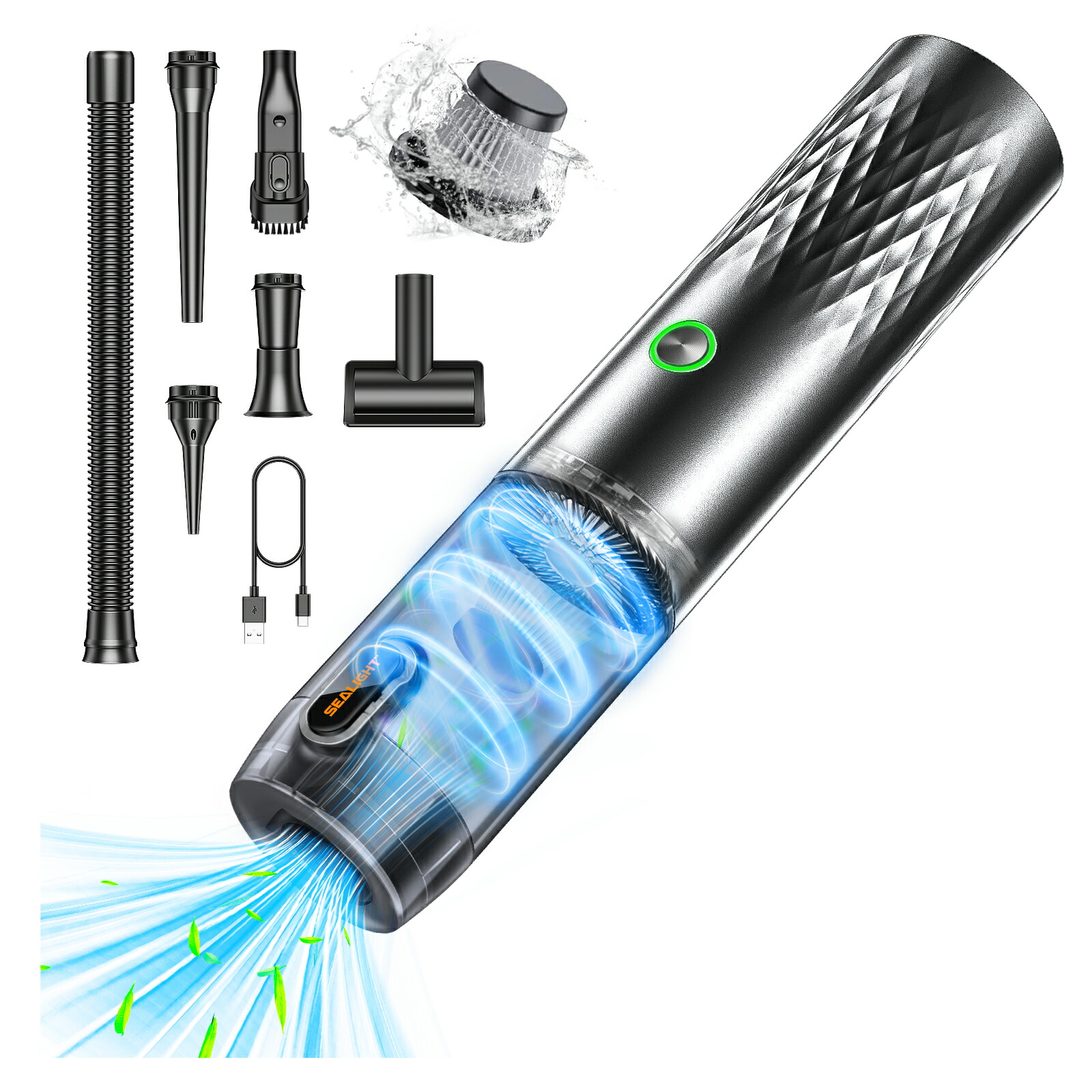 【楽天市場】SEALIGHT 車用掃除機 ハンディクリーナー コードレス 18000Pa強力吸引 2段階モード 多機能4WAY（吸い込み ...