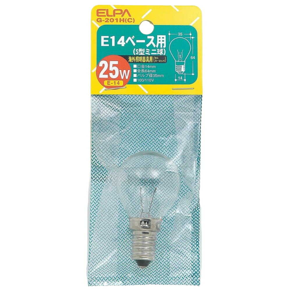 【楽天市場】エルパ ELPA S型ミニ球 白熱電球 海外製照明用 E14 25W G-201H（C）：サンドラッグe-shop