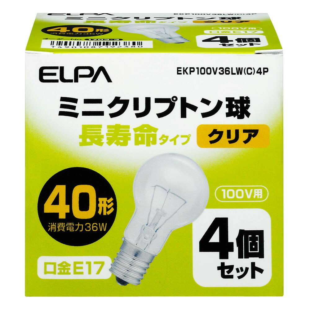 【楽天市場】エルパ ELPA 長寿命ミニクリ 白熱電球 E17 40W形 EKP100V36LW（C）4P 4個セット：サンドラッグe-shop
