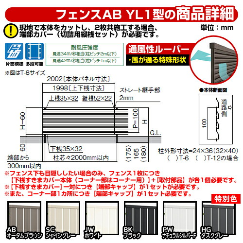 【楽天市場】フェンス 目隠し 囲い フェンスAB YL1型 H600タイプ（T-6サイズ） フェンス本体のみ LIXIL リクシル 自在柱 ラティスフェンス ルーバーフェンス 目隠しフェンス ...
