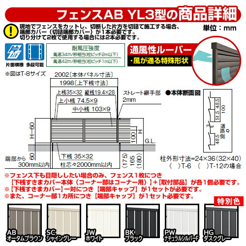 【楽天市場】フェンス 目隠し 囲い フェンスAB YL3型 H600タイプ（T-6サイズ） フェンス本体のみ LIXIL リクシル 自在柱 ラティスフェンス ルーバーフェンス 目隠しフェンス ...