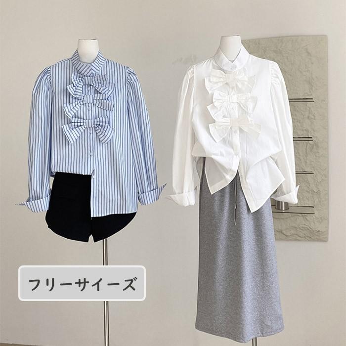 【楽天市場】ブラウス レディース トップス シャツ 長袖 ストライプ リボン 無地 白シャツ 秋 春 大人 可愛い 通勤 通学 デート 旅行 ...