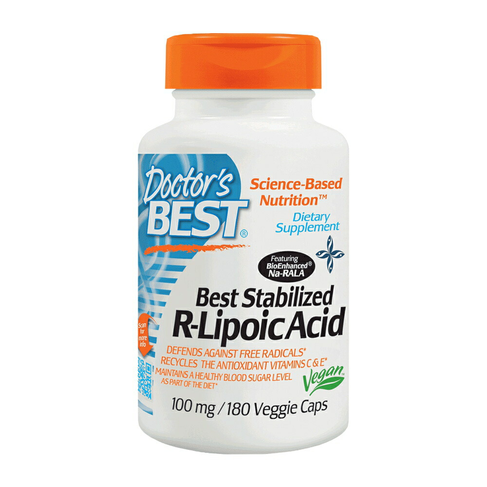 【楽天市場】【送料無料】 R-リポ酸 100mg 180粒 ベジカプセル ドクターズベスト【Doctor's Best】Stabilized ...
