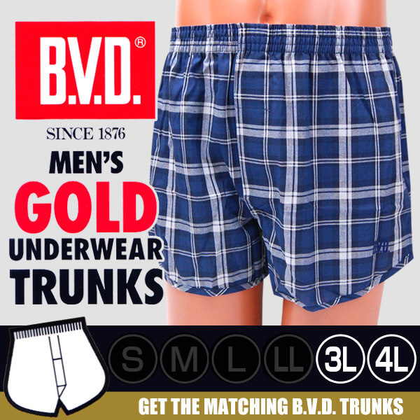 【楽天市場】BVD メンズ トランクス B.V.D.GOLD 綿100% 先染めトランクス 3L・4L (bvd 下着 肌着 インナー パンツ 男性 紳士 大きいサイズ ゆったり ...