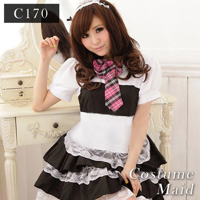 【楽天市場】【営業日14時まで即日配送】コスプレ 衣装 メイド 白黒 【C170】 ピンク ネクタイ チェック アイドル ハロウィン 大人 ...