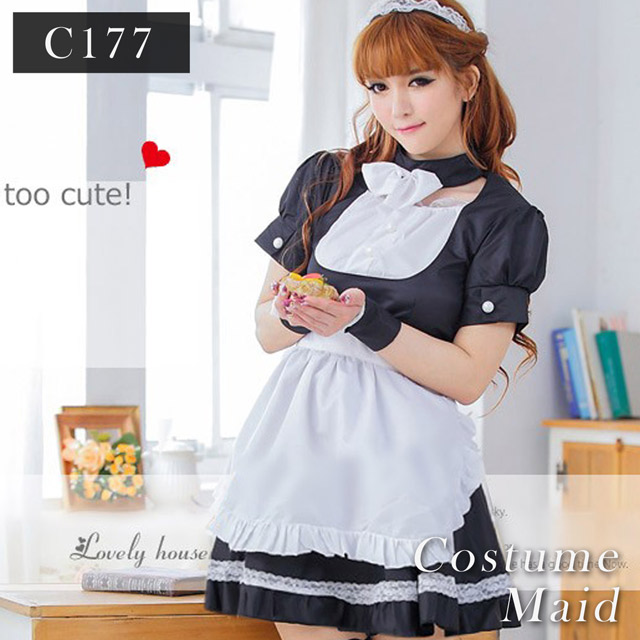 【楽天市場】【営業日14時まで即日配送】コスプレ 衣装 メイド ブラック 黒 【C177】 白黒 ハロウィン 大人 レディース フリーサイズ ...