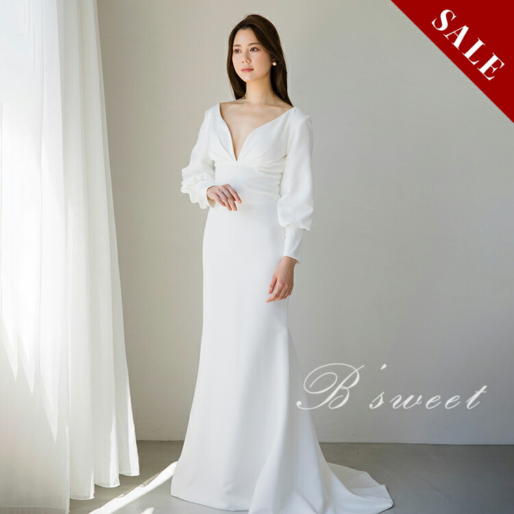 【楽天市場】《 11,000円→7,700円 》30%OFF OPEN記念キャンペーン実施中 Vネック 長袖 袖あり ウェディングドレス ...