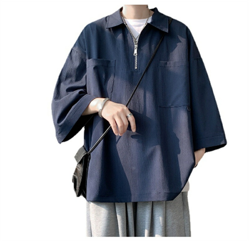 【楽天市場】ポロシャツ メンズ 五分袖 無地 ハーフジップ POLO 半袖 トップス ゆったり 夏服 胸ポケット お兄系 5分袖 polo ...