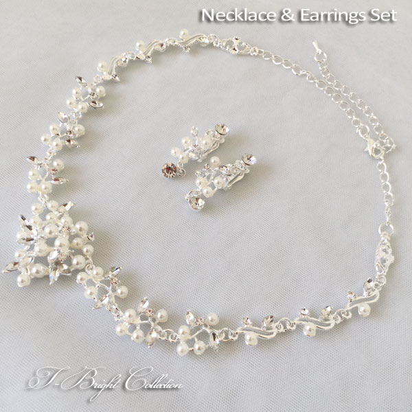 【楽天市場】ネックレスとイヤリング シルバー パール ウェディング ブライダル ネックレスセット【メール便発送】 (ns1231)：T ...