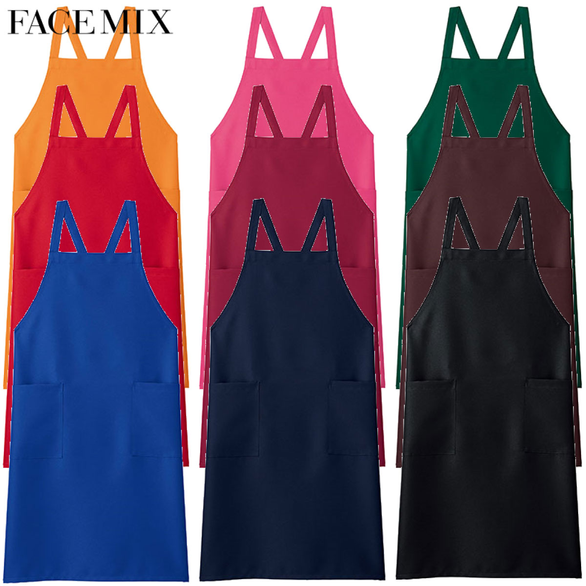 【楽天市場】胸当てエプロン FK7168 フリーサイズ フェイスミックス FACEMIX 9色展開：ユニフォーム工房 フレンド