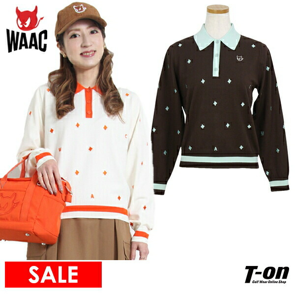 【楽天市場】【30％OFF SALE】ワック WAAC 日本正規品 レディース セーター 長袖 衿付き ニットポロシャツ ダイヤ型モチーフ刺繍 配色ディテール 【送料無料】 ゴルフウェア：【T ...