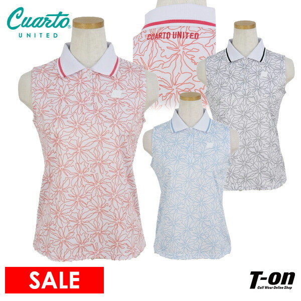 【楽天市場】【50％OFF SALE】クアルトユナイテッド Cuarto UNITED レディース ポロシャツ ノースリーブ フラワー柄 ...