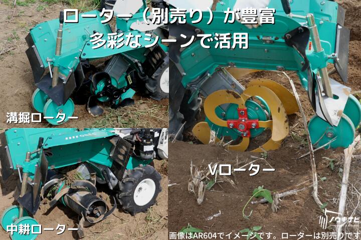 【楽天市場】小型管理機 オーレック AR604 エースローター フロントロータリー 6.3馬力 耕運機 ハンドル調整 家庭菜園 中耕 溝掘り サイドクラッチ付き ローター別売り ミニ耕運機 ...