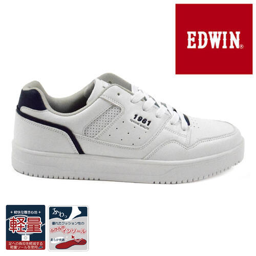 【楽天市場】新作セレクト！ジーンズブランドの老舗♪EDWIN/エドウィン カジュアル スニーカー EDW7107 ホワイト/ネイビー 軽量 シンプル：Take it easy